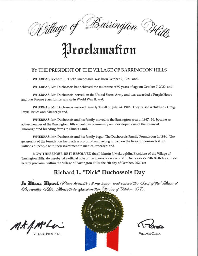 Happy 99th Birthday Richard Duchossois! - Village of Barrington Hills