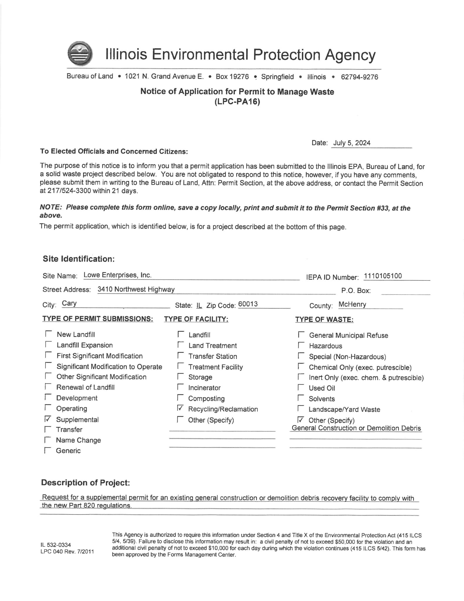 EPA Notice - Village of Barrington Hills